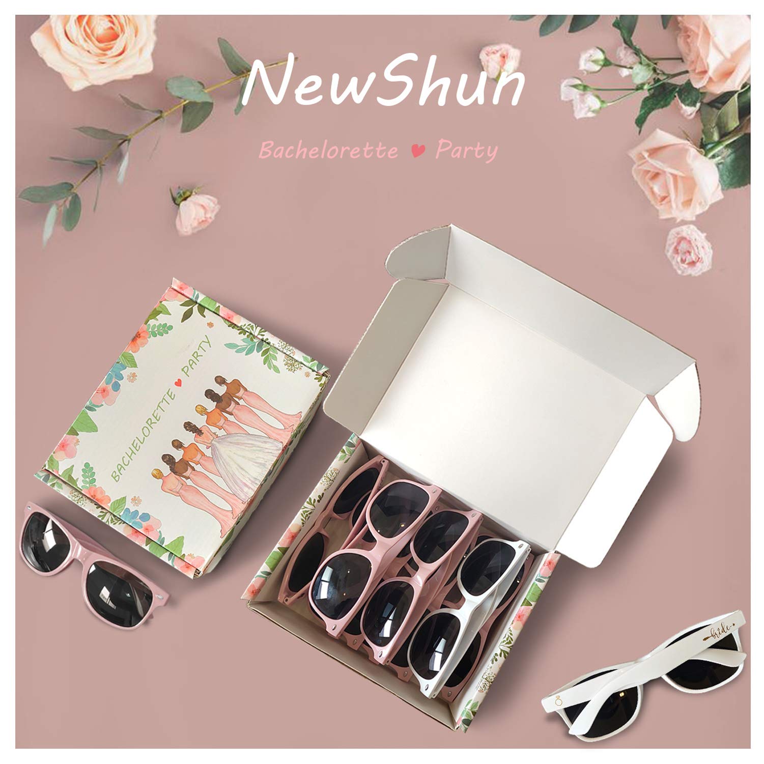 NewShun Bachelorette Party Sunglasses 10 PCS for Bridal Shower & Weddings Favors (Pink)