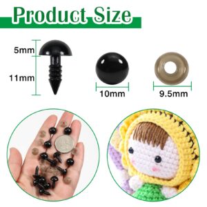 TOAOB 150pcs 10mm Black Plastic Safety Eyes Crafts Safety Eyes with Washers for Stuffed Animals Amigurumis Crochet Bears Doll Making