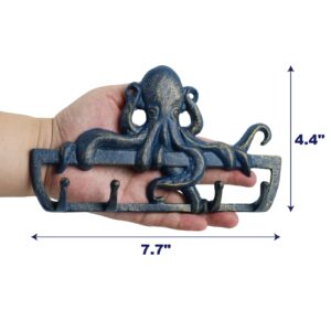 HillSpring Cast Iron Octopus Hooks for Wall, Key Holder Towel Hook with 4 Hooks, Nautical Decorative Wall Mounted Hanger Rack, 7.7 inch