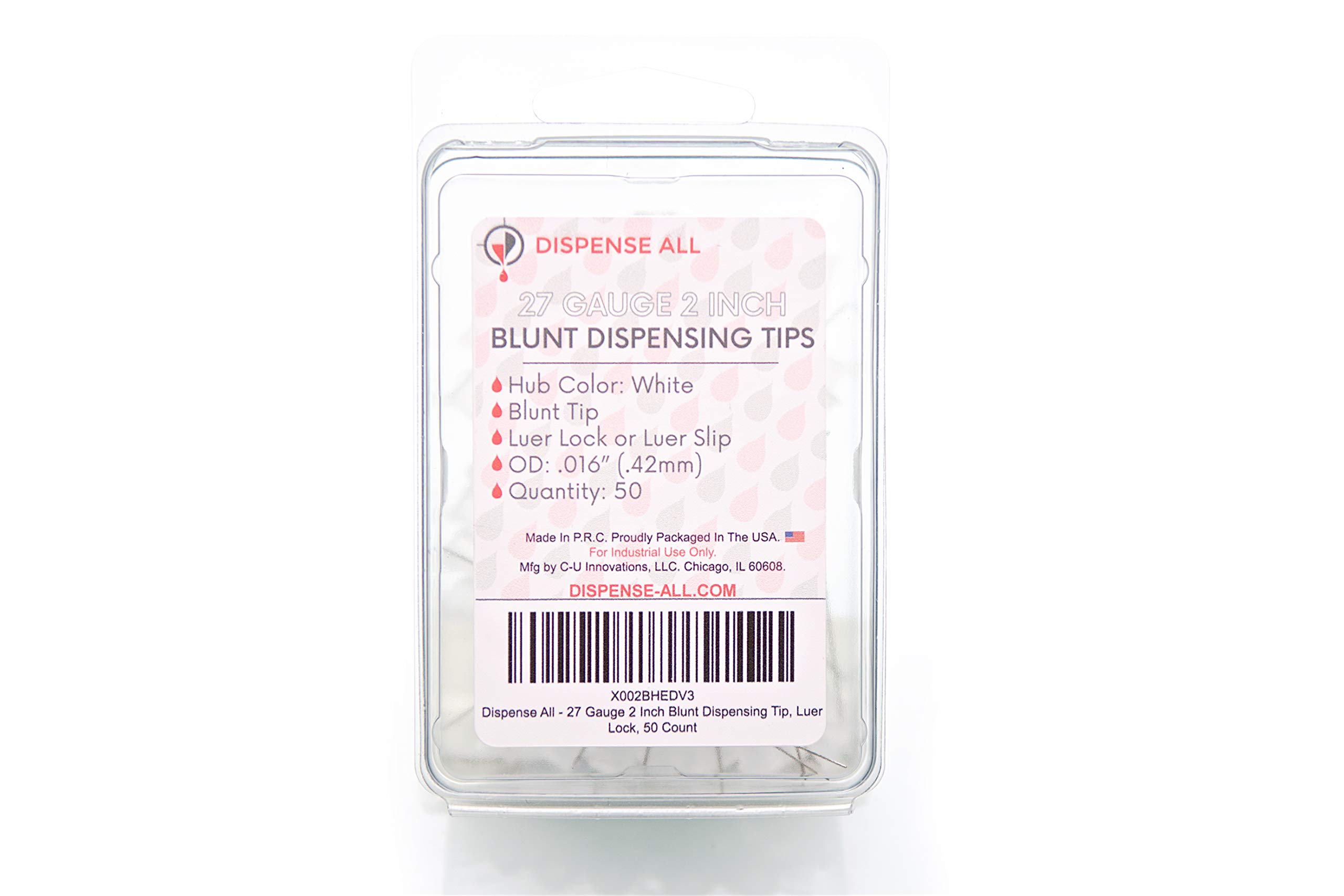 Dispense All - 27 Gauge 2 Inch Blunt Tipped Dispensing Needles, Luer Lock, 50 Count