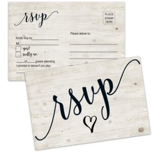 antgiftshop 50 rsvp postcards, rsvp cards, rustic blank response cards for wedding, birthday, bridal shower, baby shower party, 4x6 inches