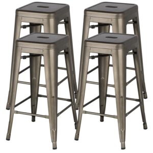 topeakmart metal bar stools 30 inches set of 4 high backless counter bar stool heavy duty indoor-outdoor stackable chairs