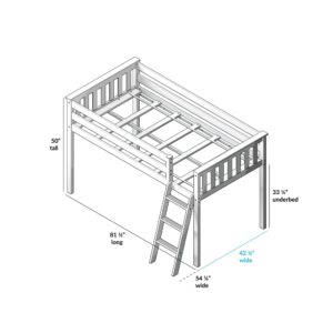 Max & Lily Low Loft Bed, Twin Bed Frame For Kids, Grey