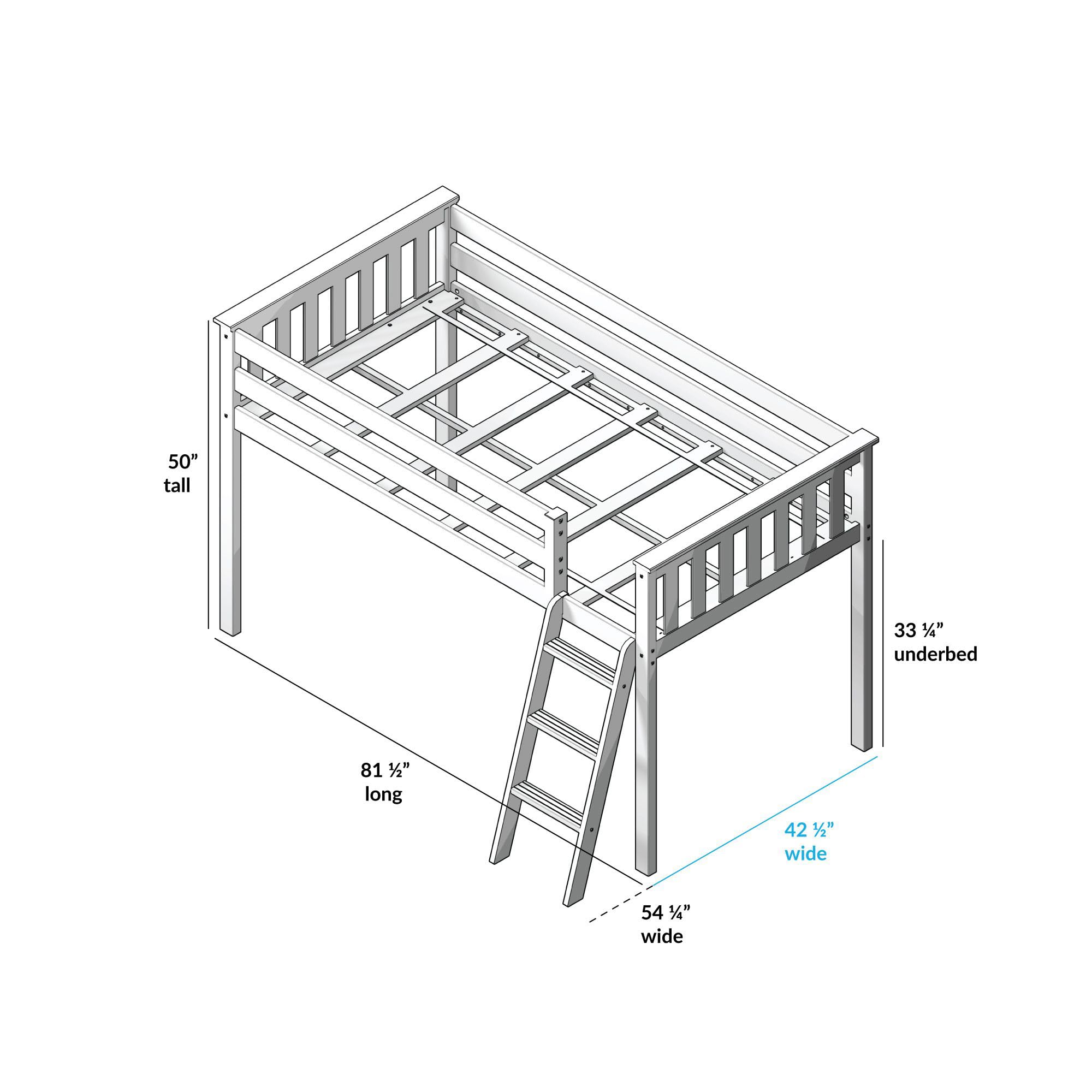 Max & Lily Low Loft Bed, Twin Bed Frame For Kids, Grey