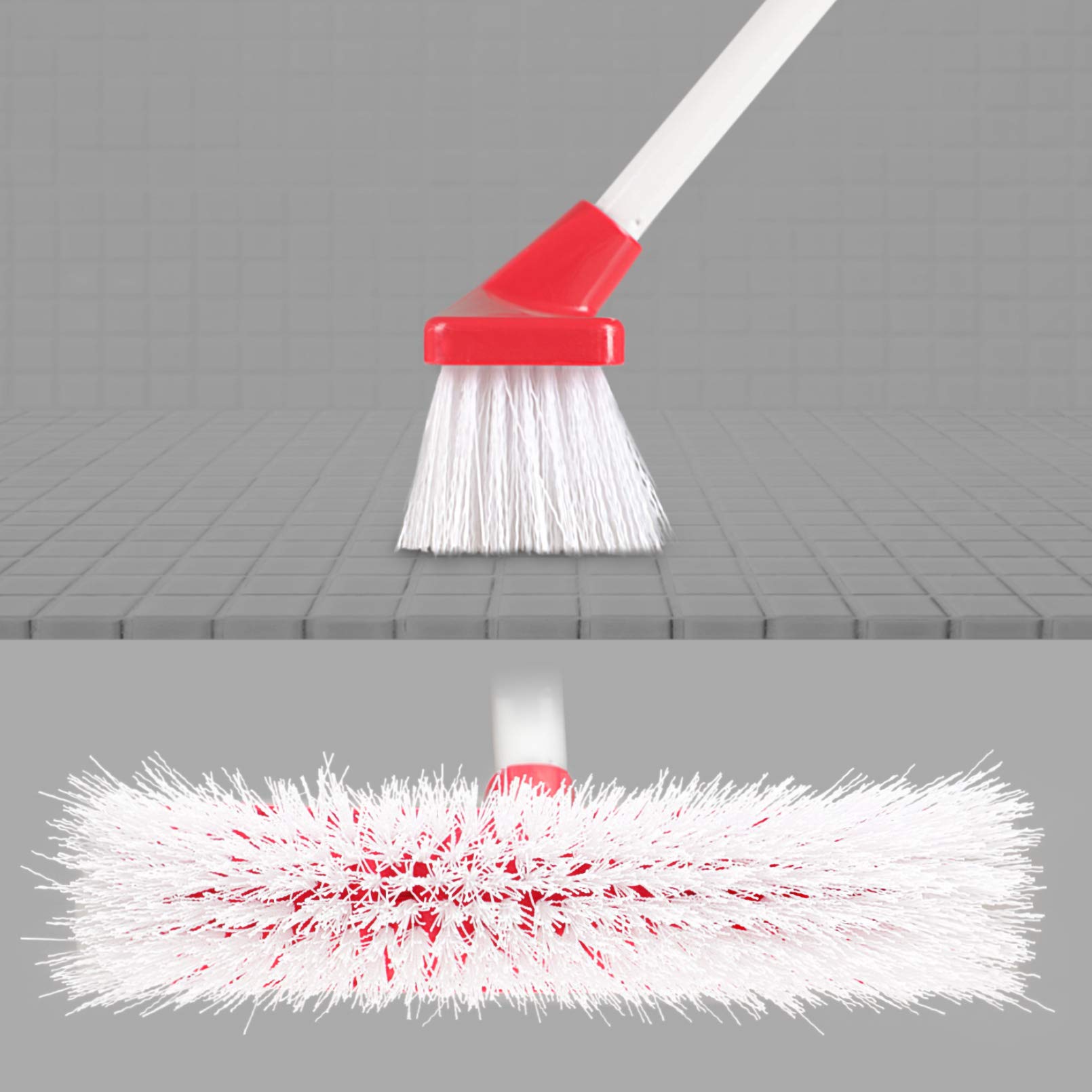 AKOMA Lightweight Push Broom Stiff Cleaning Brush with Adjustable Handle Deck Scrub Brush for Cleaning Bathroom Shower Tile Floor Driveway Garage Patio Carpet Outdoor Scrubber Brushes