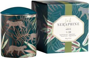 l’or de seraphine ares scented candle - essential oil candle for home, notes of cedarwood, sage, and eucalyptus, sustainable palm wax, clean, long lasting, paraben-free, 6.4oz