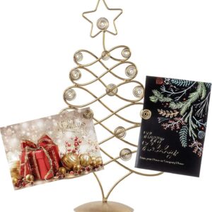 Red Co. 17.5" H Decorative Tabletop Display Christmas Tree Card & Photo Holder Rack in Old Gold Finish