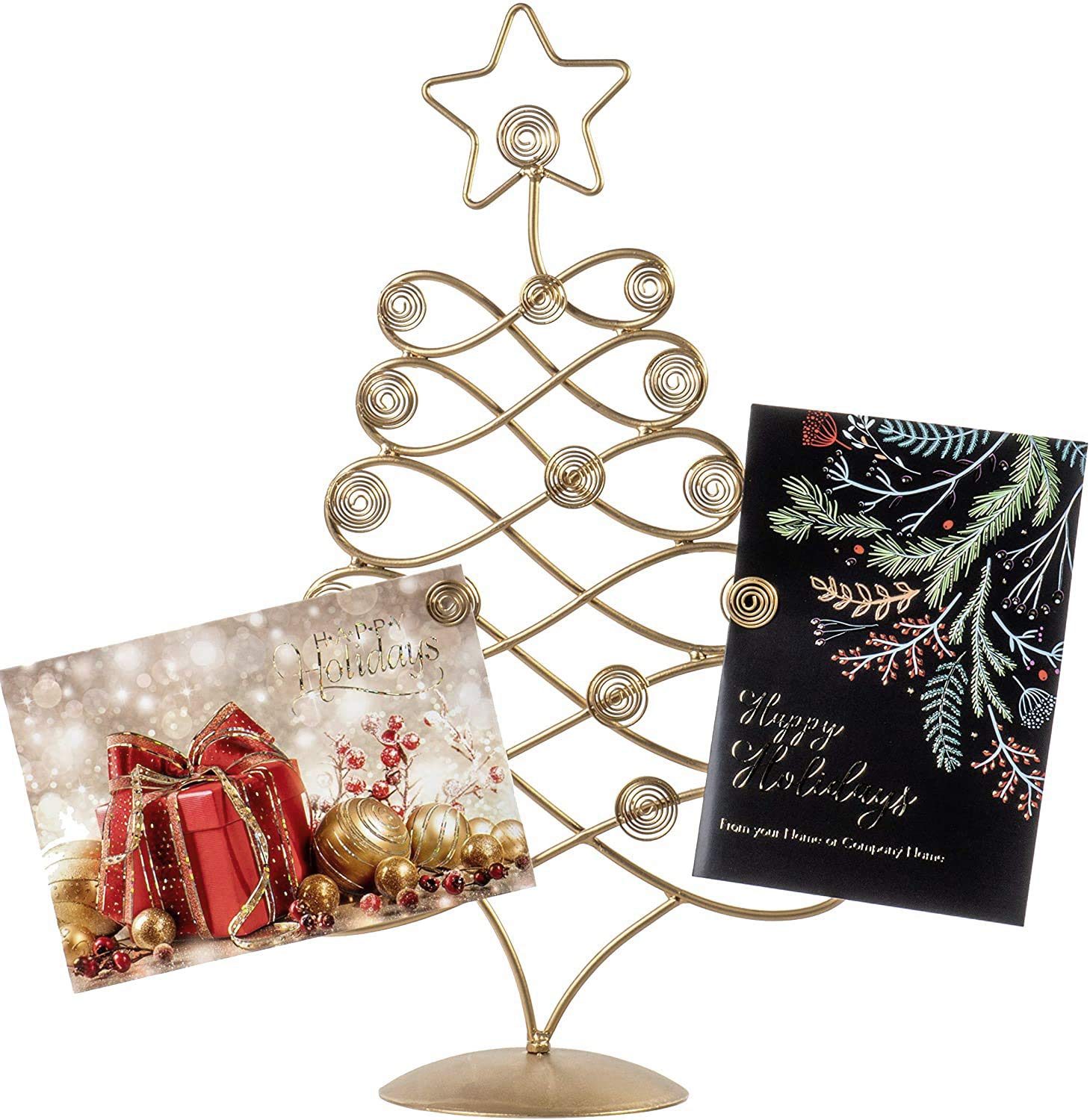 Red Co. 17.5" H Decorative Tabletop Display Christmas Tree Card & Photo Holder Rack in Old Gold Finish