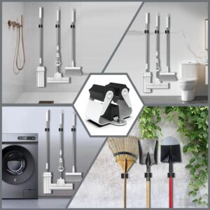 3-H Broom Hanger,Mop Holder Wall Mount 12 Pack, Broom Holder Wall Mount for Hanging and Organizing Shovel,Rake,Brush,Yard Tools in Kitchen,Laundry Room,Bathroom,House(black)