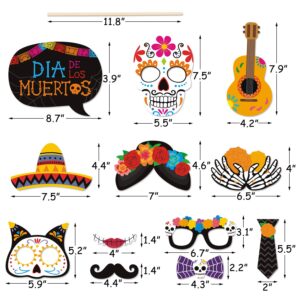 30 PCS Day of The Dead Photo Booth Props Día de Los Muertos Cinco de Mayo Sugar Skull Photo Props Marigold Flowers Decorations for Mexican Birthday Party Wedding Bachelorette Fiesta Party Supplies