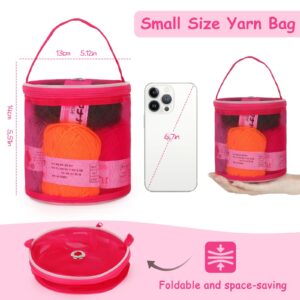 Katech 2 pcs Empty Mesh Yarn Bags Small Round Yarn Storage Case Portable Knitting Yarn Balls Organizer Baskets Crochet Thread Sewing Accessories Storage Tote Bags (Purple + Red)