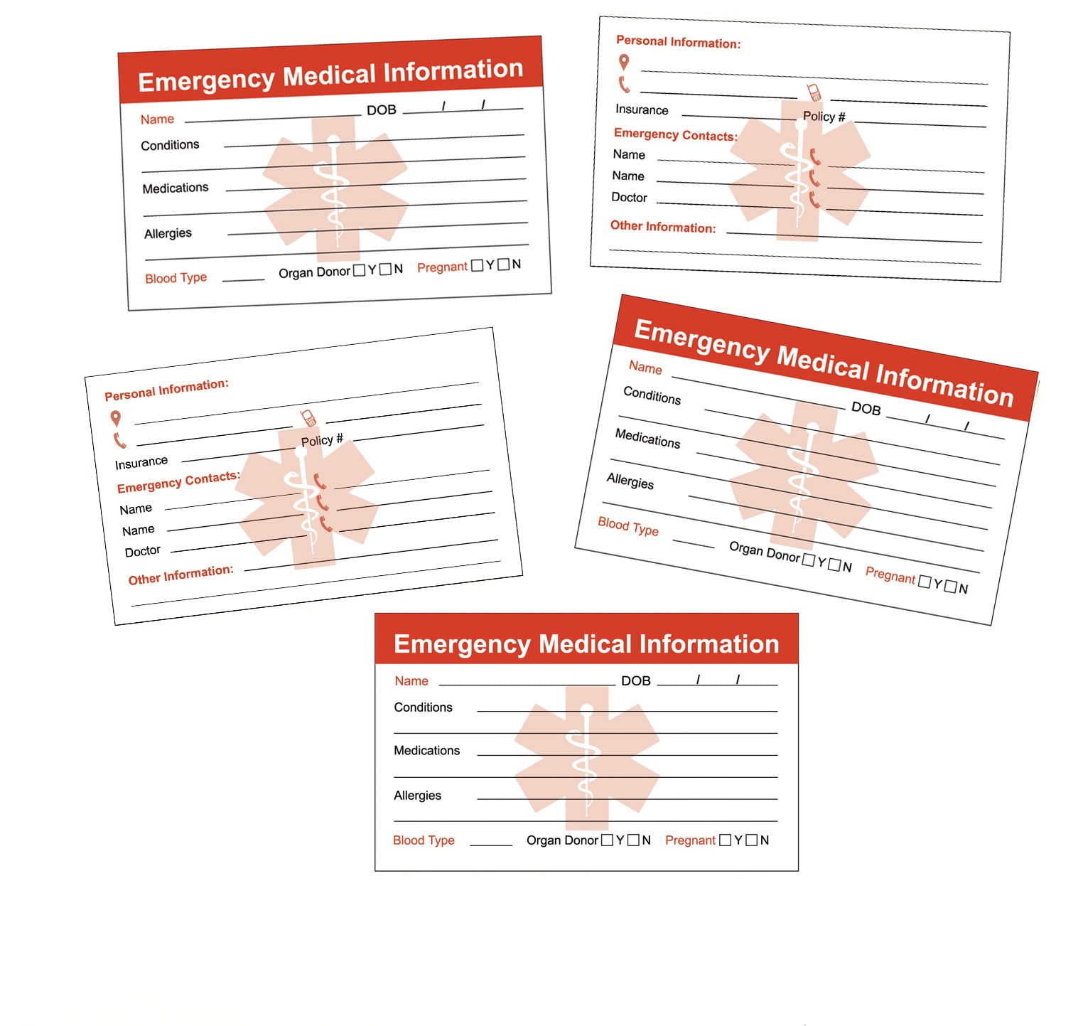 RXBC2011 Emergency Medical Information ID Card Pack of 5