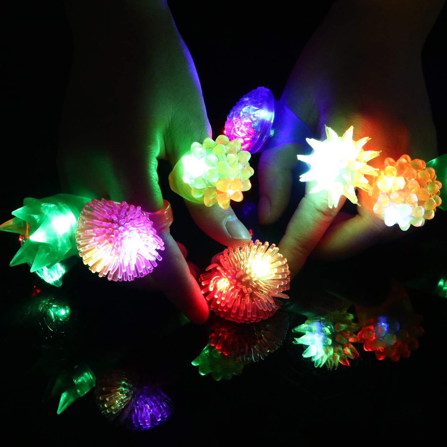 36 Pack LED Glow Rings Halloween Party Favors for Kids - Flashing Rings Glow in The Dark Party Supplies, LED Light Up Rings and Goody Bags