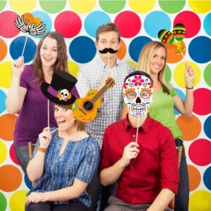 30 PCS Day of The Dead Photo Booth Props Día de Los Muertos Cinco de Mayo Sugar Skull Photo Props Marigold Flowers Decorations for Mexican Birthday Party Wedding Bachelorette Fiesta Party Supplies