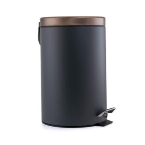 elama 12 liter stylish contemporary soft pedal office, kitchen, and bathroom trash bin in dark grey and copper