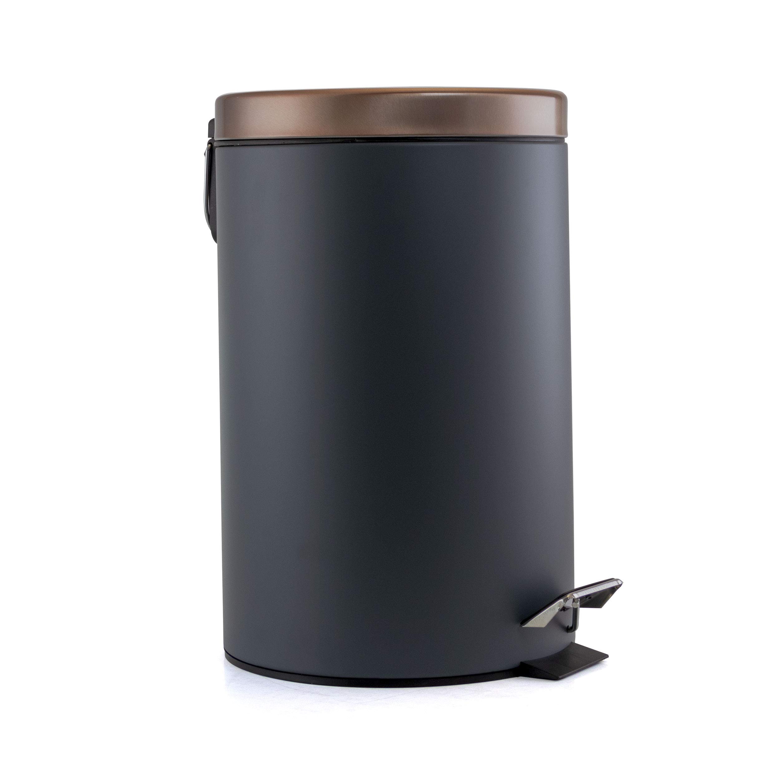 Elama 12 Liter Stylish Contemporary Soft Pedal Office, Kitchen, and Bathroom Trash Bin in Dark Grey and Copper