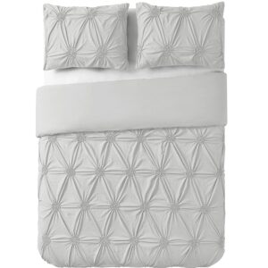 Swift Home Twin/Twin XL Light Grey Dorm Bedding - Floral Pintuck Duvet Cover Set - 2 Pieces Back-to-School Bed Linen, 1 Duvet Cover and 1 Pillow Sham