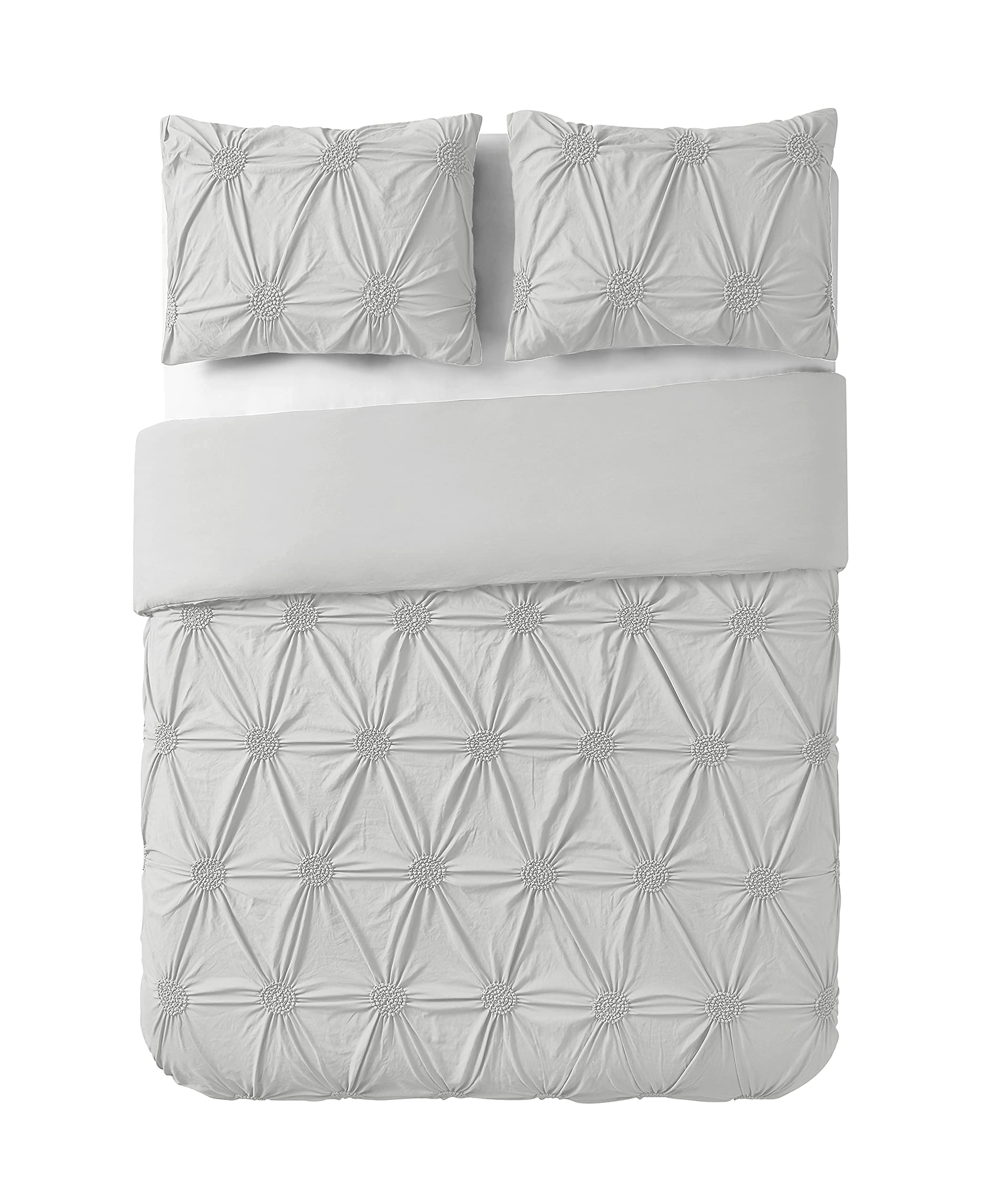 Swift Home Twin/Twin XL Light Grey Dorm Bedding - Floral Pintuck Duvet Cover Set - 2 Pieces Back-to-School Bed Linen, 1 Duvet Cover and 1 Pillow Sham