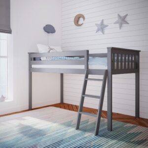 max & lily low loft bed, twin bed frame for kids, grey