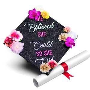 gradwyse once upon a time handmade graduation cap topper gift for her graduation gift graduation cap decorations, she believed she could so she did (black)