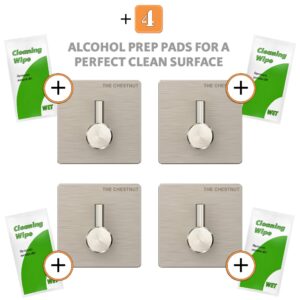 Wall Hooks Robe & Towel Adhesive for Hanging Towels - Set of 4 - for Bathroom, Kitchen - Sticky Hanging Wall Hangers Without Nails