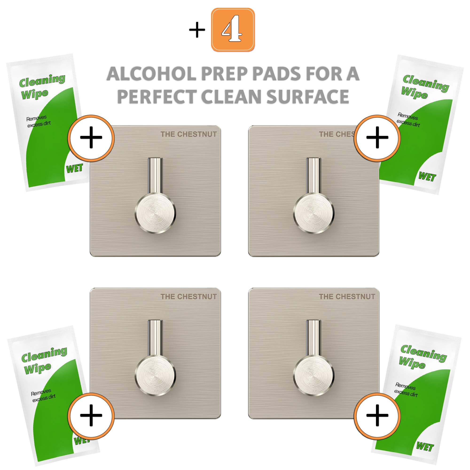 Wall Hooks Robe & Towel Adhesive for Hanging Towels - Set of 4 - for Bathroom, Kitchen - Sticky Hanging Wall Hangers Without Nails