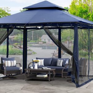 MASTERCANOPY Outdoor Garden Gazebo for Patios with Stable Steel Frame and Netting Walls (10x10,Navy Blue)