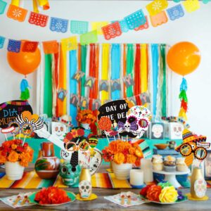 30 PCS Day of The Dead Photo Booth Props Día de Los Muertos Cinco de Mayo Sugar Skull Photo Props Marigold Flowers Decorations for Mexican Birthday Party Wedding Bachelorette Fiesta Party Supplies