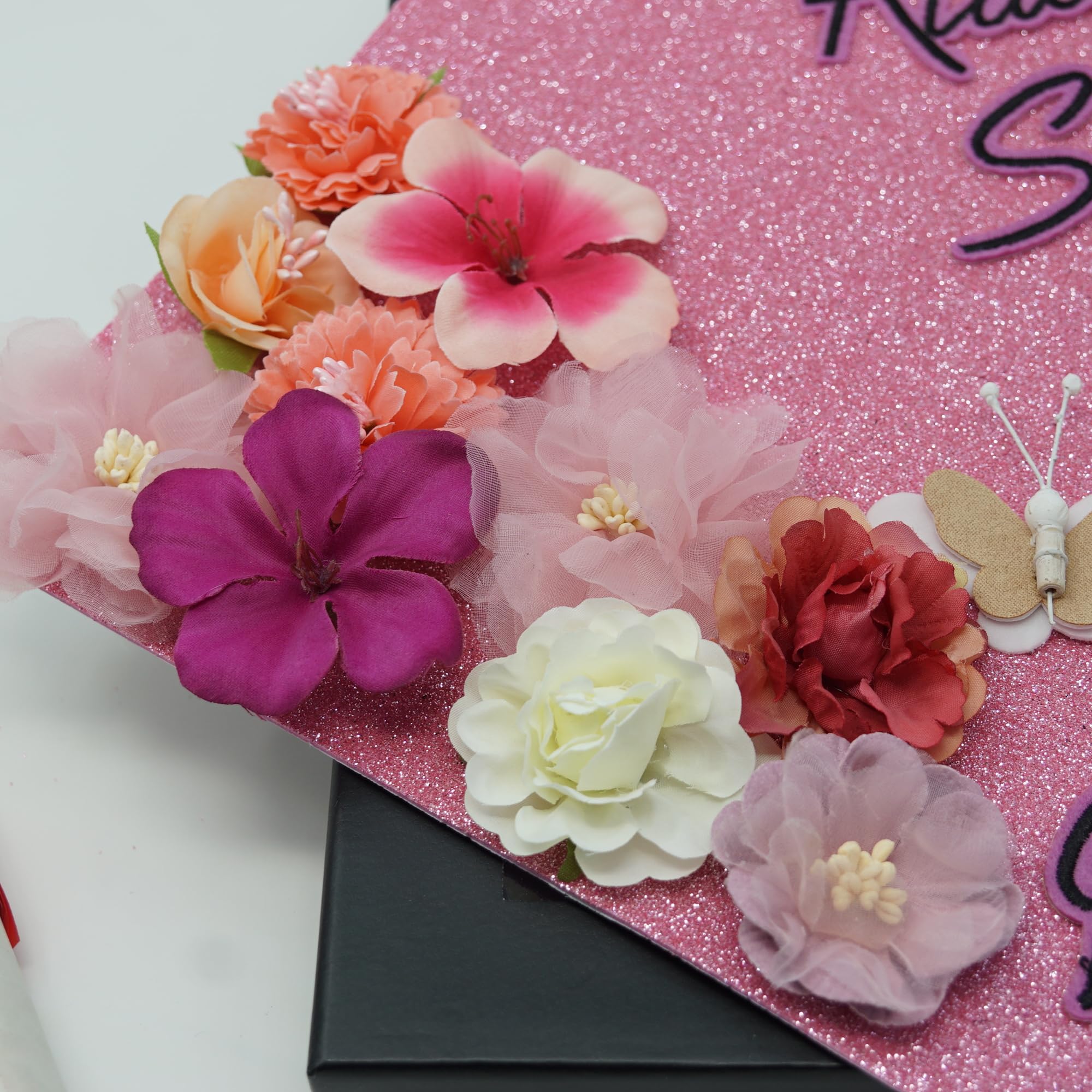 GRADWYSE Pink Glitter Graduation Cap Topper with Flowers, Graduation Cap Decorations, Class of 2024 Grad Cap Topper, It Always Seems Impossible Till It's Done