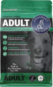 annamaet original adult formula dry dog food, 23% protein (chicken & brown rice), 12-lb bag