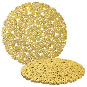 juvale 60 pack 10 inch gold paper doilies for dining table, round decorative medallion lace placemats for wedding