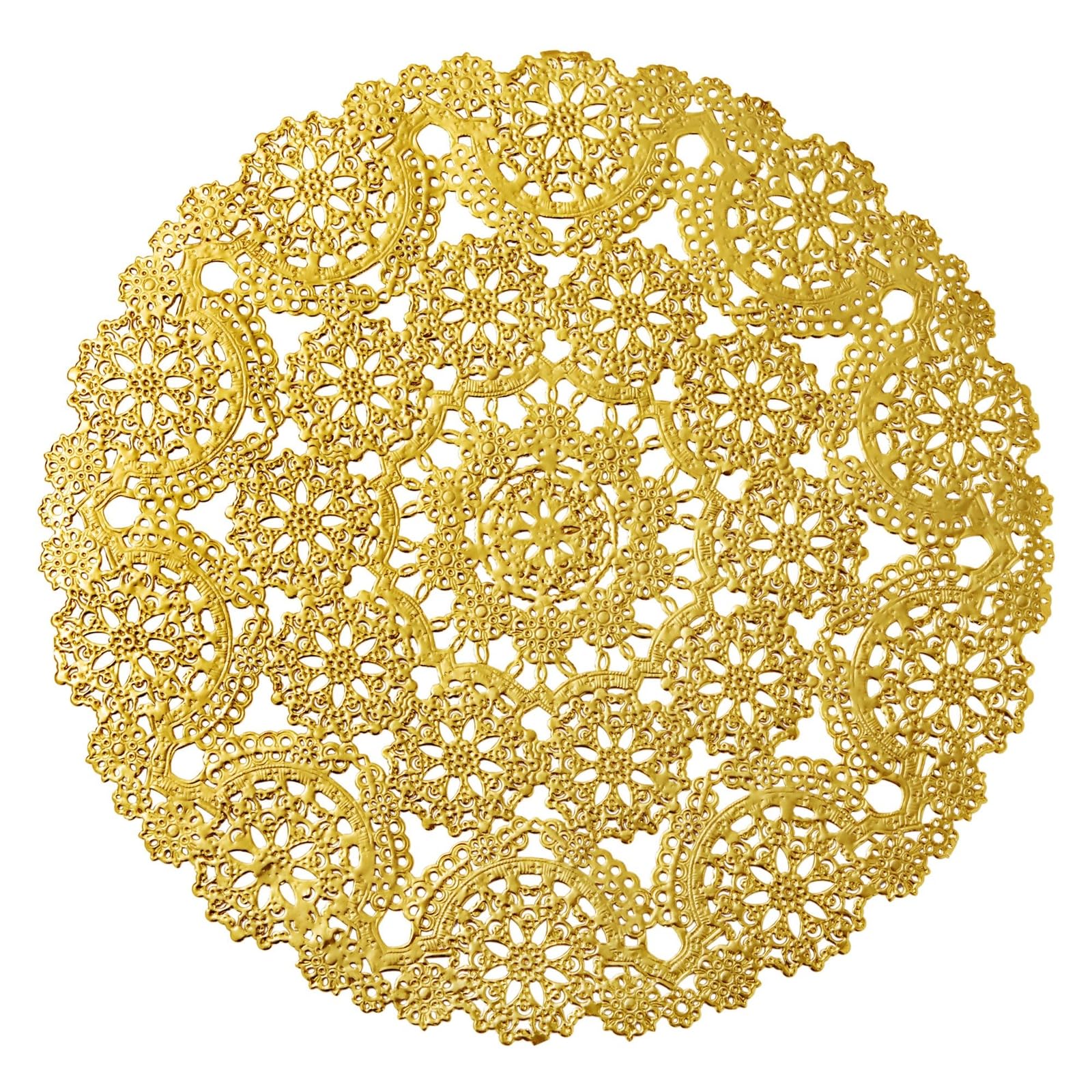 Juvale 60 Pack 10 Inch Gold Paper Doilies for Dining Table, Round Decorative Medallion Lace Placemats for Wedding