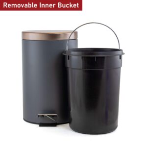 Elama 12 Liter Stylish Contemporary Soft Pedal Office, Kitchen, and Bathroom Trash Bin in Dark Grey and Copper