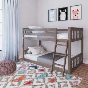 max & lily twin over twin low bunk bed with ladder, wooden bunk beds with 14” safety guardrail for kids,toddlers, boys, girls, teens, bedroom furniture, clay