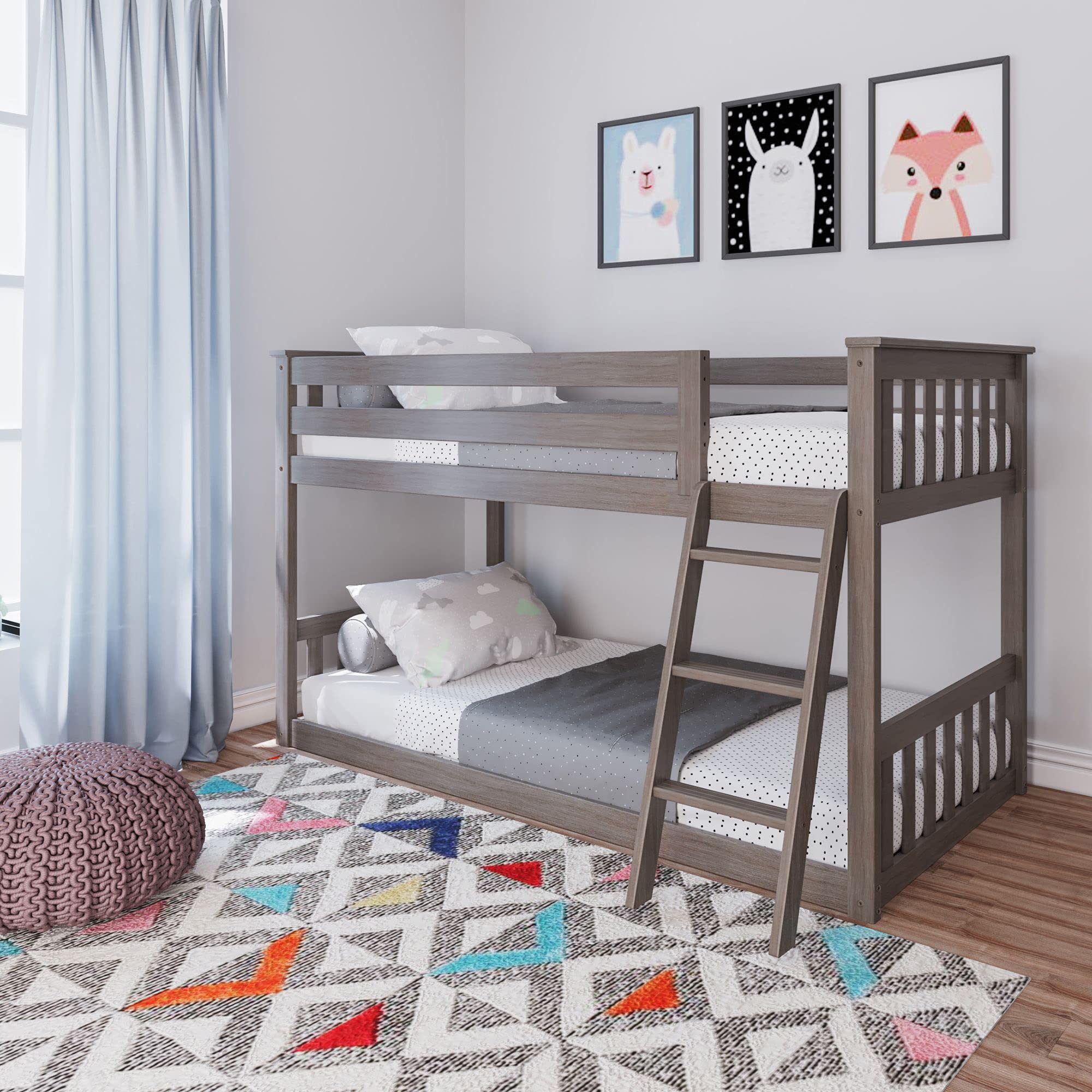 Max & Lily Twin Over Twin Low Bunk Bed with Ladder, Wooden Bunk beds with 14” Safety Guardrail for Kids,Toddlers, Boys, Girls, Teens, Bedroom Furniture, Clay