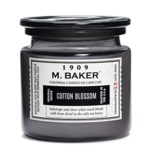 colonial candle cotton blossom scented jar candle | 2-wick natural soy blend wax candle for home | relaxing aromatherapy candle infused with essential oils | m. baker apothecary glass jar candle