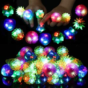 36 pack led glow rings halloween party favors for kids - flashing rings glow in the dark party supplies, led light up rings and goody bags