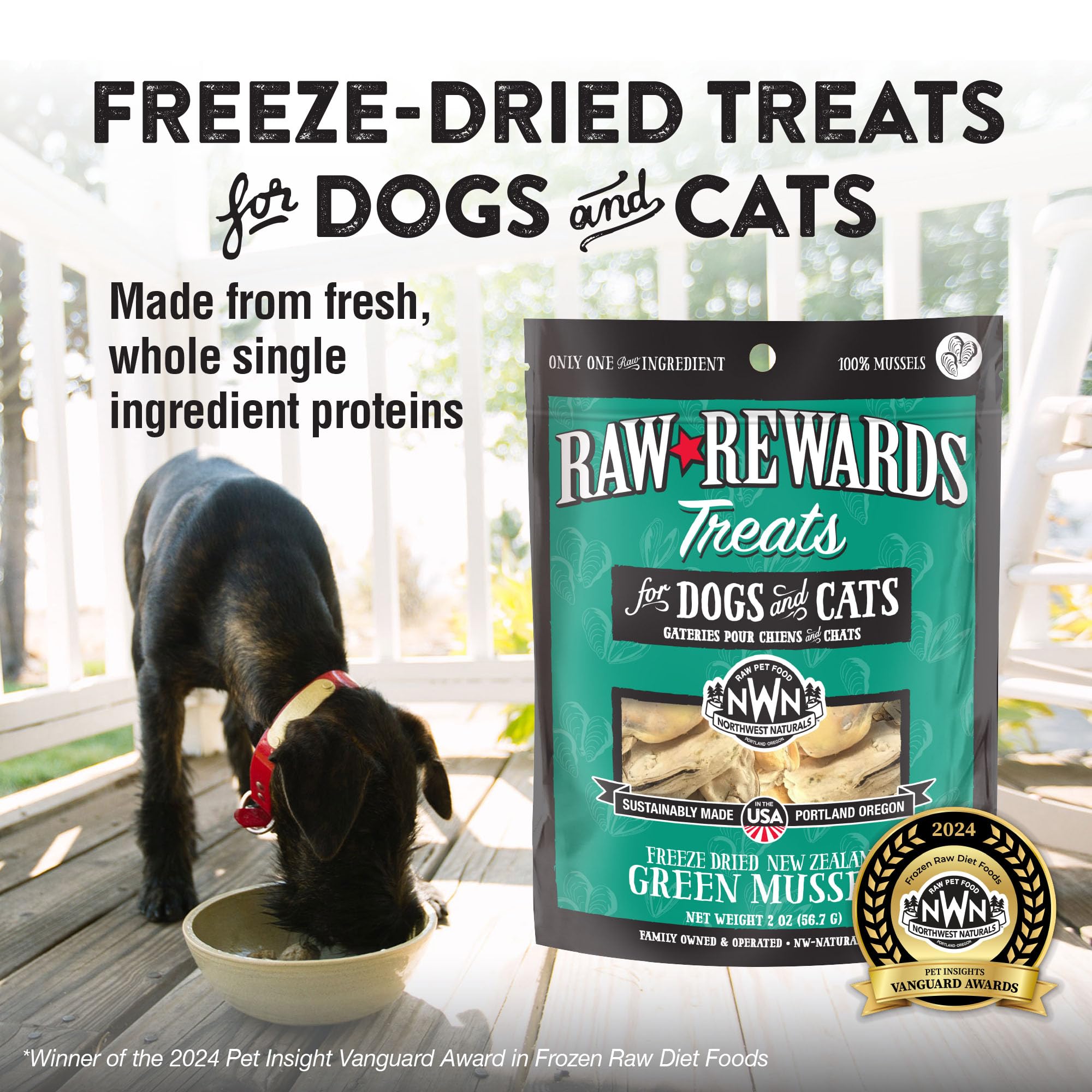 Northwest Naturals Raw Rewards Freeze-Dried Green Lipped Mussel Treats for Dogs and Cats - Bite-Sized Pieces - Healthy, 1 Ingredient, Human Grade Pet Food, All Natural - 2 Oz (Pack of 1)