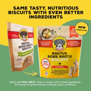 Brutus Bone Broth Biscuits (Chicken) - Healthy Dog Treats - Natural Dog Biscuits with Dog Bone Broth and Real Chicken Meat - 18 Grams of Protein - 8 OZ (Pack of 2)