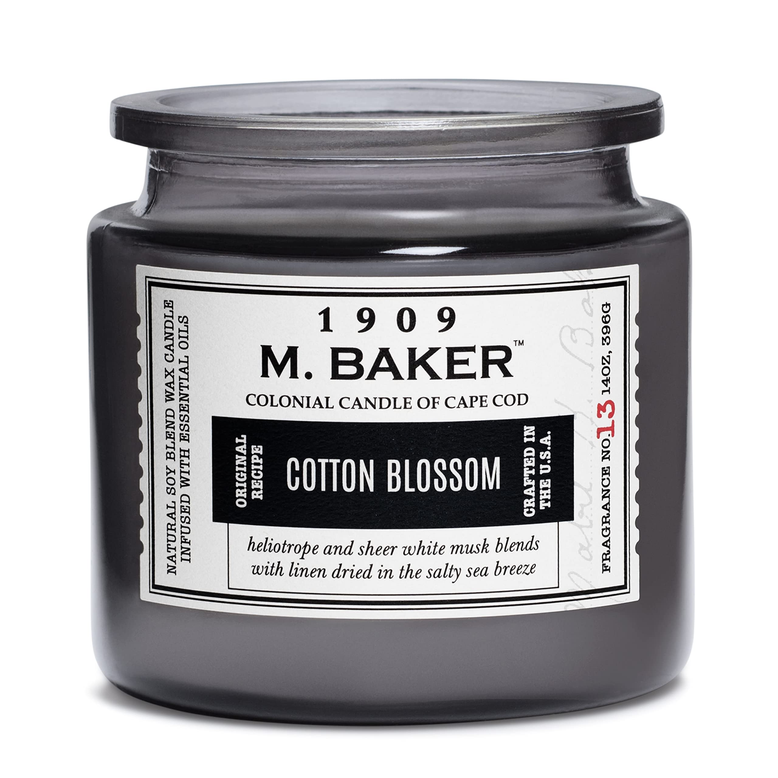 Colonial Candle Cotton Blossom Scented Jar Candle | 2-Wick Natural Soy Blend Wax Candle for Home | Relaxing Aromatherapy Candle Infused with Essential Oils | M. Baker Apothecary Glass Jar Candle