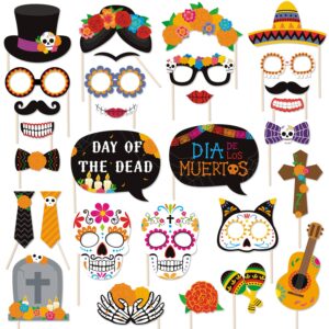 30 pcs day of the dead photo booth props día de los muertos cinco de mayo sugar skull photo props marigold flowers decorations for mexican birthday party wedding bachelorette fiesta party supplies