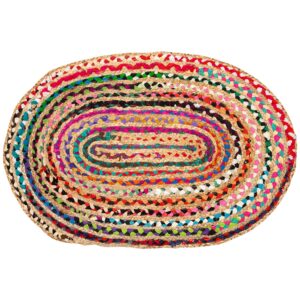 naqsh multicolor handmade braided rugs - (2x3 feet, multi jute+cotton (oval)