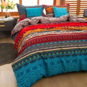 couturebridal colorful boho floral duvet cover king size 3 pieces boho striped bedding set, soft microfiber southwestern indian tribal bedding duvet cover with zipper and corner ties (120gsm)