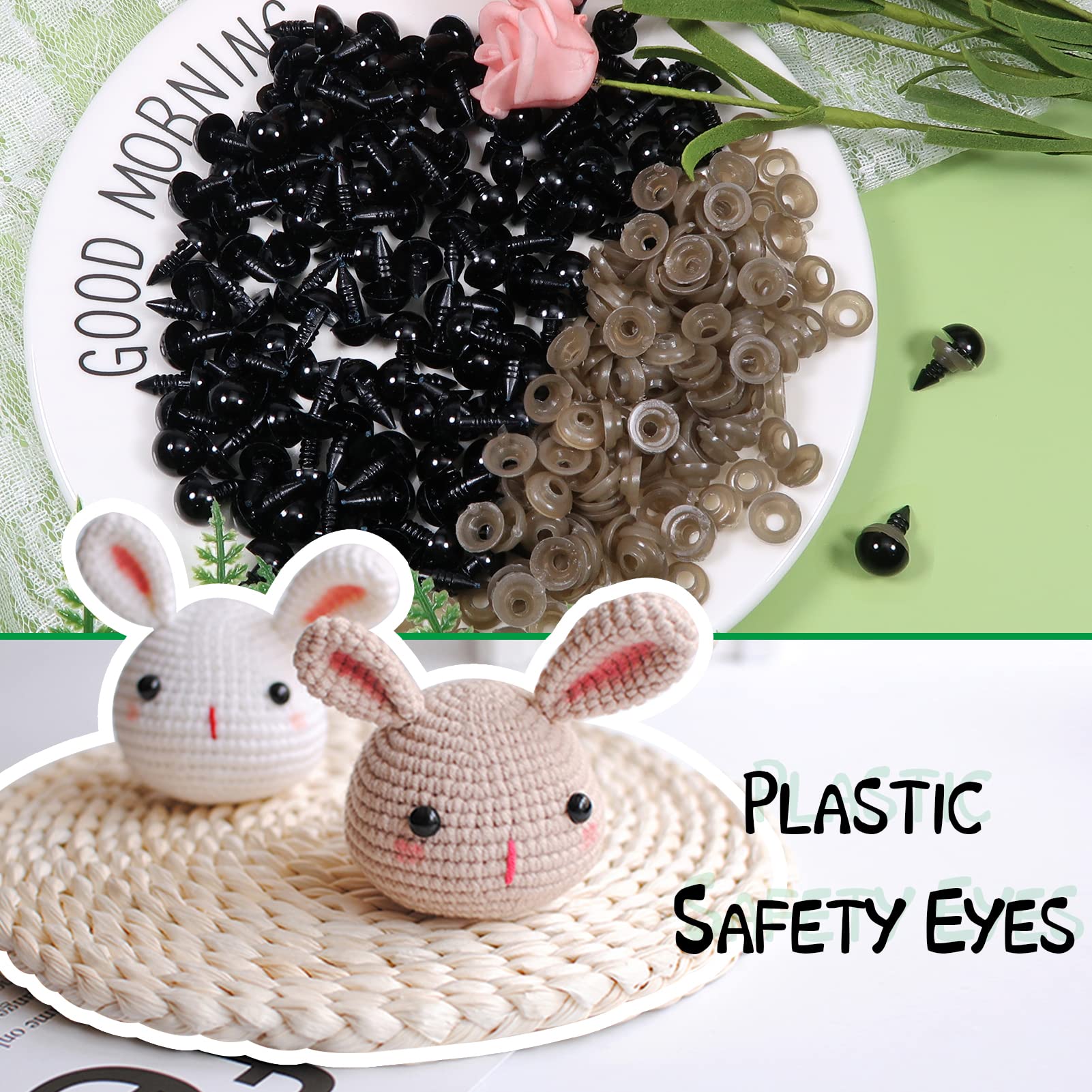 TOAOB 150pcs 10mm Black Plastic Safety Eyes Crafts Safety Eyes with Washers for Stuffed Animals Amigurumis Crochet Bears Doll Making