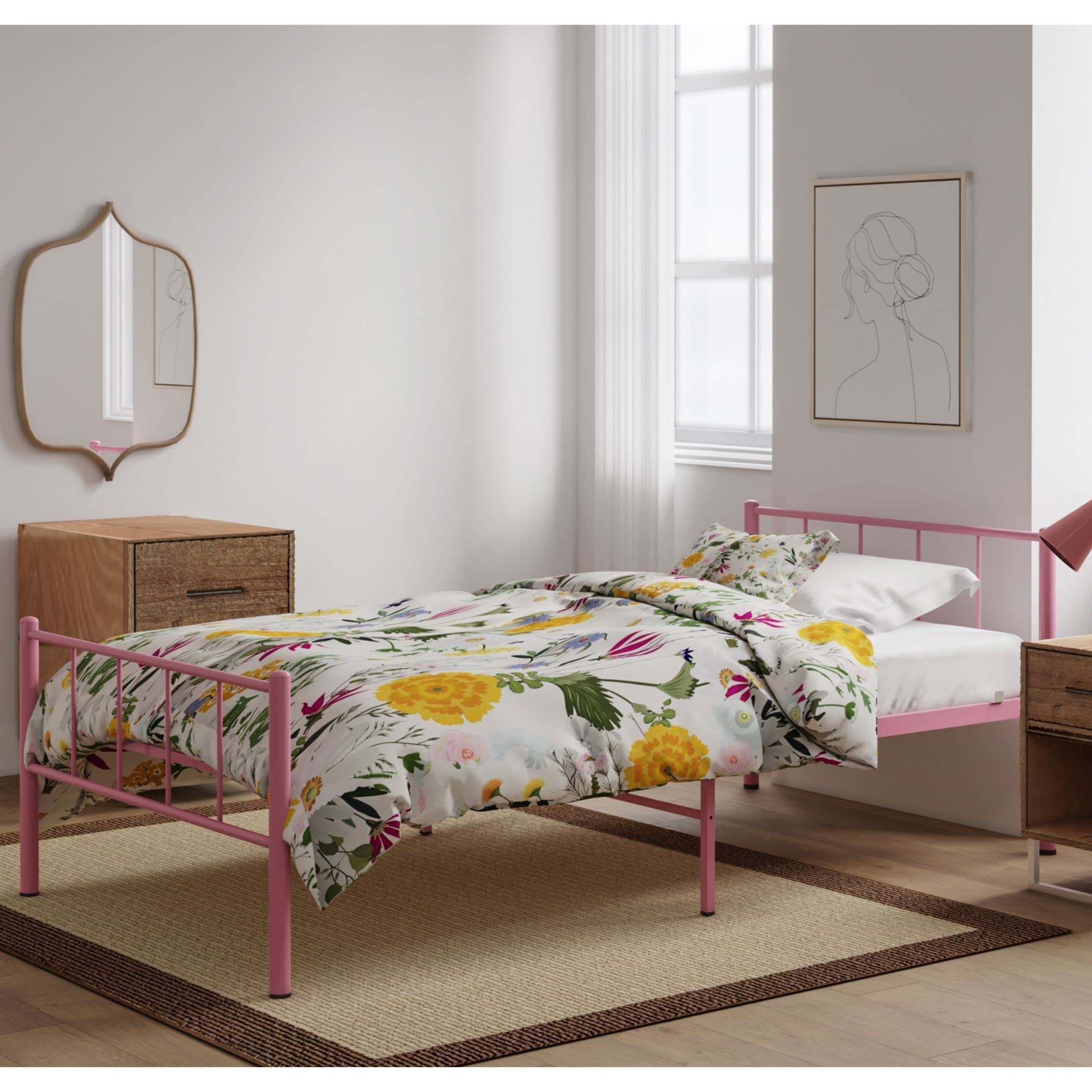 Rack Furniture Austin Twin Size Bed Frame, Steel Modern Design Bed for Kids with Reliable Support for Children's Bedroom, No Box Spring Req'd (Pink)