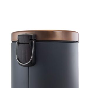 Elama 12 Liter Stylish Contemporary Soft Pedal Office, Kitchen, and Bathroom Trash Bin in Dark Grey and Copper