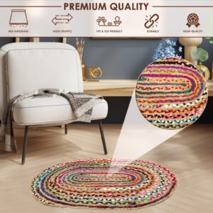 NAQSH Multicolor Handmade Braided Rugs - (2x3 Feet, Multi Jute+Cotton (Oval)