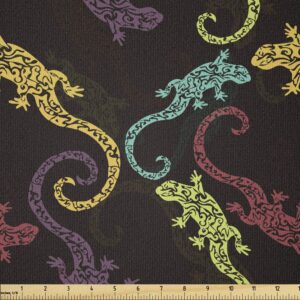 ambesonne gecko fabric by the yard, abstract reptiles composition of lizards with motifs on brown toned background, stretch knit fabric for clothing sewing and arts crafts, 3 yards, multicolor