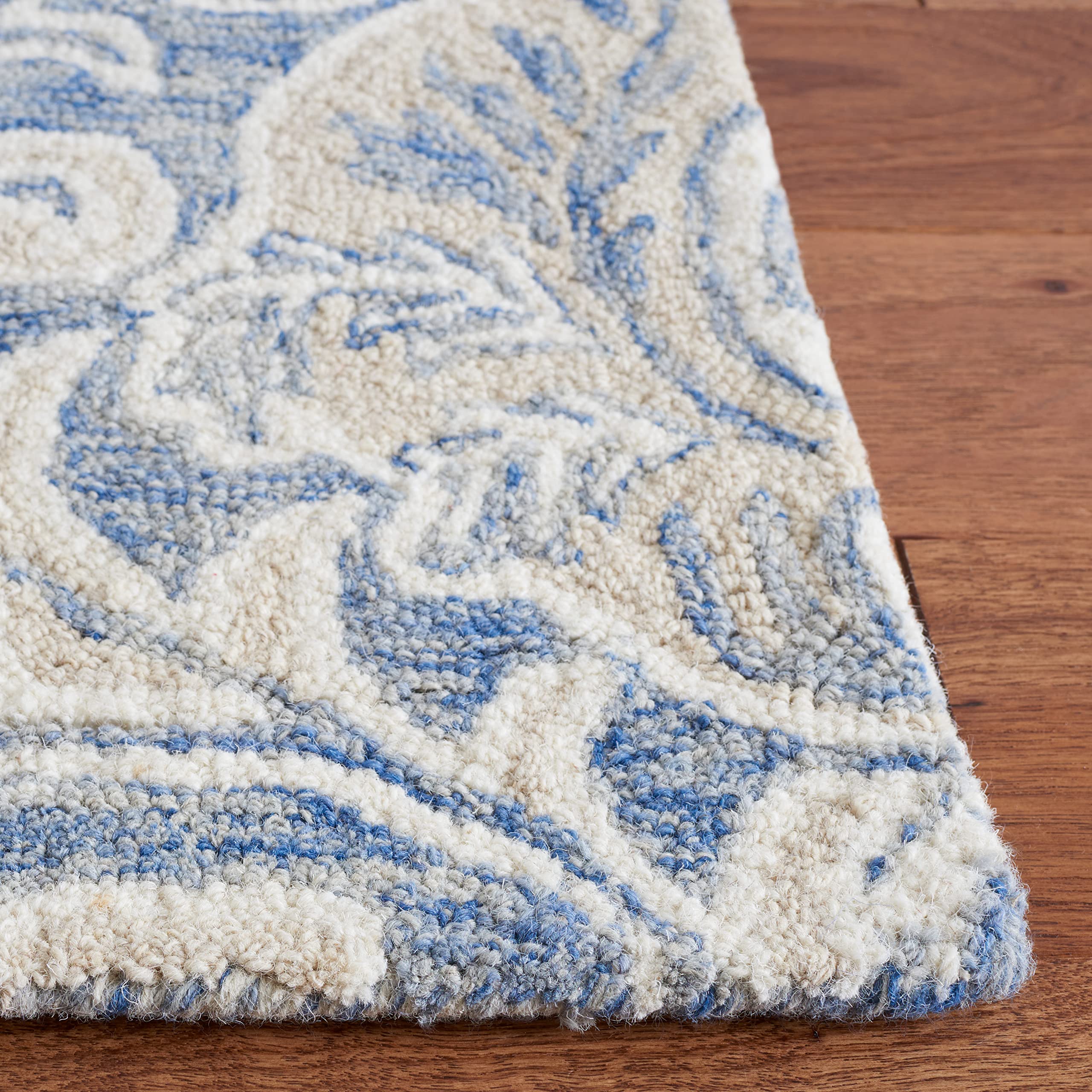 SAFAVIEH Micro-Loop Collection Area Rug - 8' x 10', Ivory & Blue, Handmade Wool, Ideal for High Traffic Areas in Living Room, Bedroom (MLP532A)