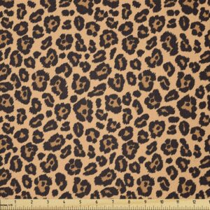 ambesonne peach color leopard print fabric by the yard, orange color leopard pattern illustration exotic pattern, stretch knit fabric for clothing sewing and arts crafts, 1 yard, orange and black